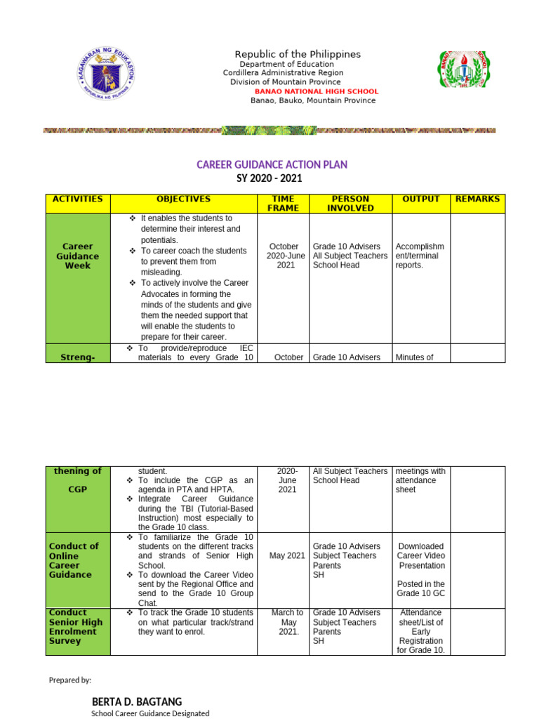 ACTION PLAN Career Guidance | PDF
