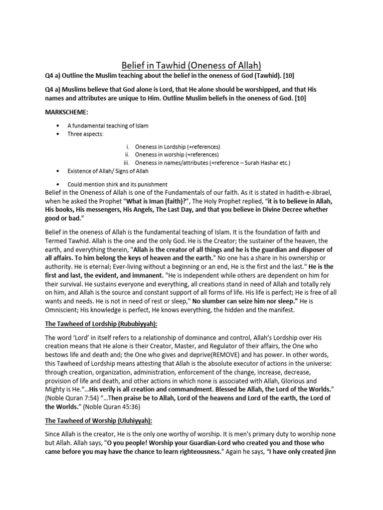 Article of Faith (Tauheed, angels, prophets, books, predestinTION AND ...