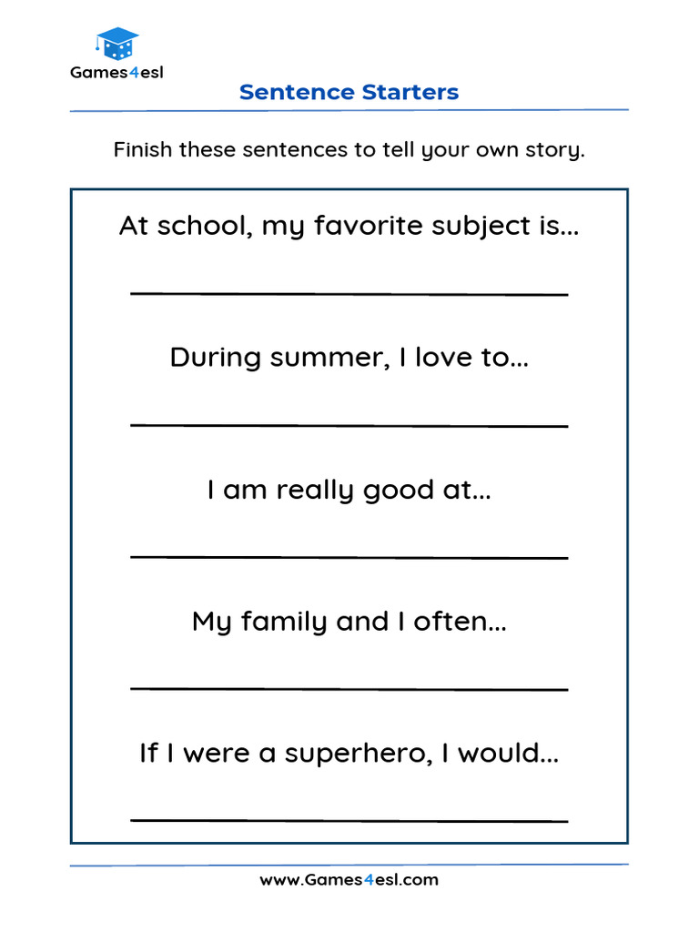 Grade 2 Sentence Worksheet Sentence Starter 2 | PDF