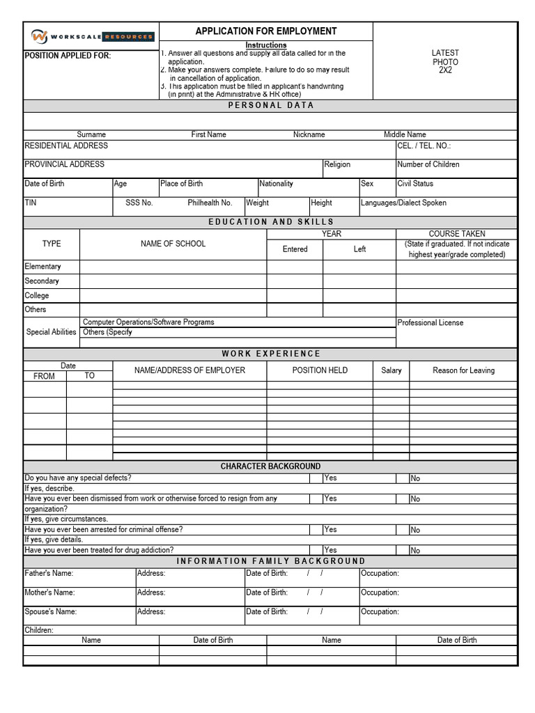 Application For Employment - Page 1 | PDF