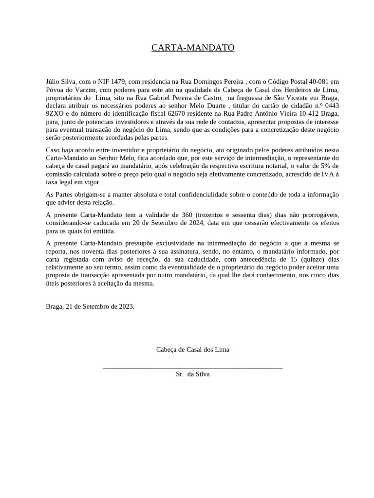 Carta-Mandato para Intermediação de Negócio | PDF