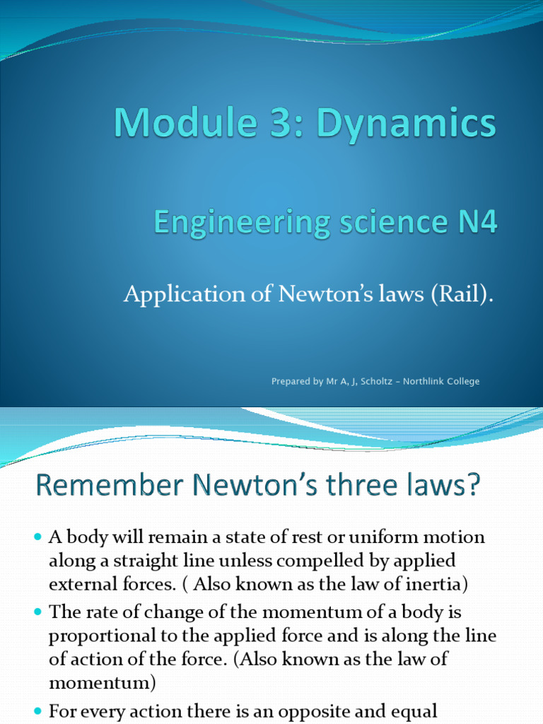 Esc4-3.1c Application of Newtons Laws (Rail) | PDF | Force | Newton's ...