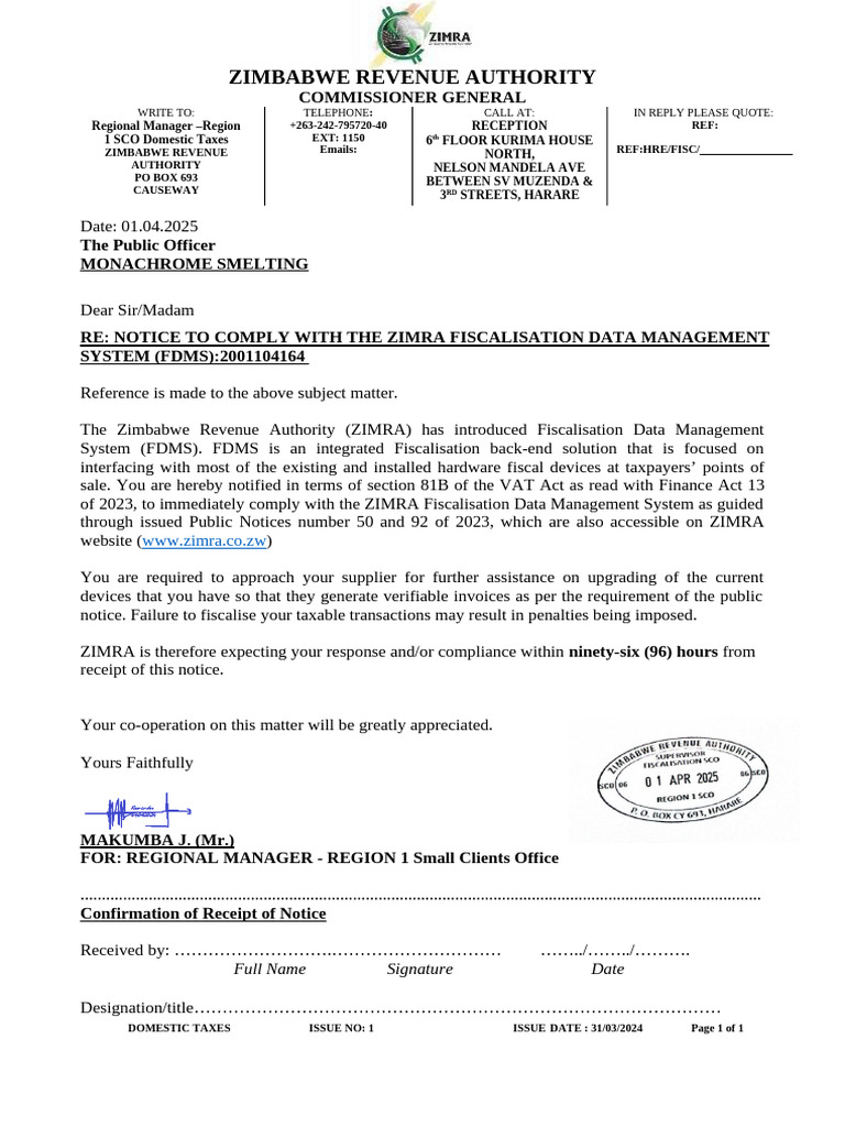 DTF 467 Fiscalisation Final Reminder Letter | PDF | Taxes | Economies