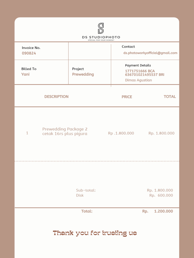 Yani DS Photography Invoice | PDF