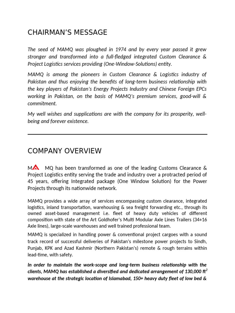 MAMQ Pvt Ltd: Leaders in Logistics Solutions | PDF | Warehouse | Logistics