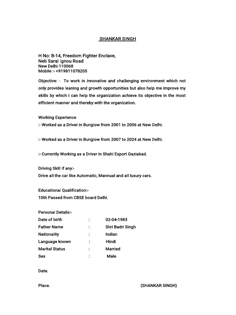 Resume of Shankar Singh | PDF