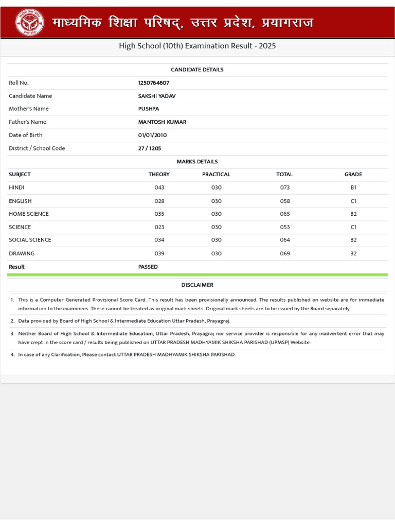 High School (10th) Examination Result | PDF
