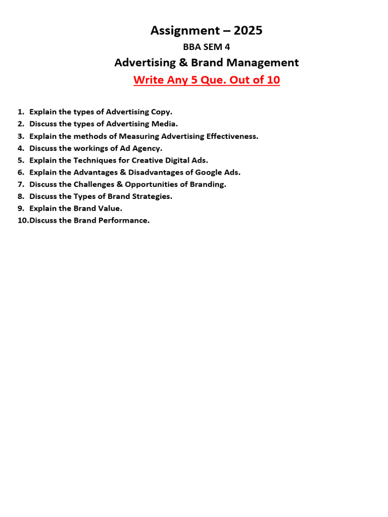 BBA SEM 4 Advertising Assignment Guide | PDF