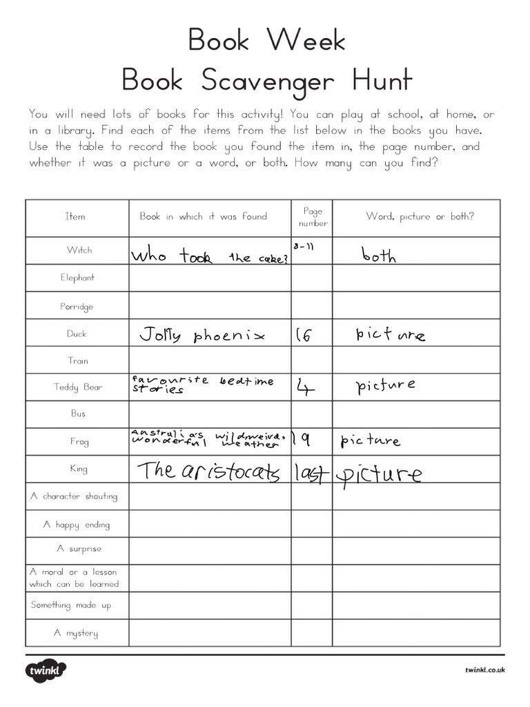 Au t2 e 810 Book Week Scavenger Hunt | PDF