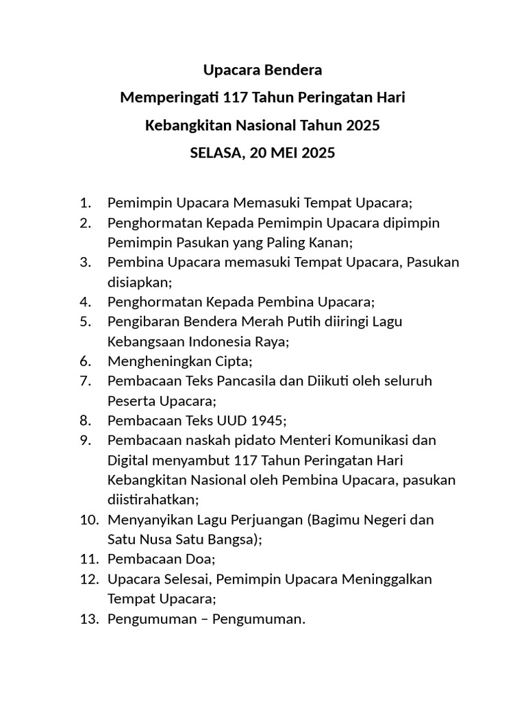 Tata Upacara Harkitnas | PDF