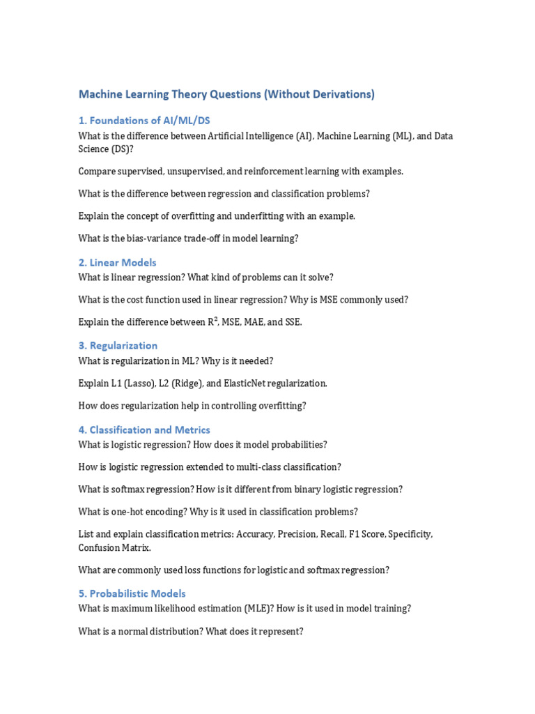 ML Theory Questions Final | PDF | Machine Learning | Principal ...