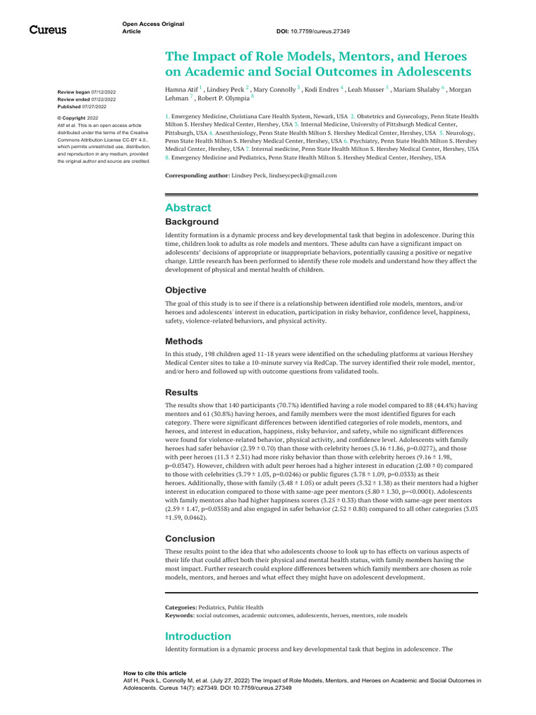 The Impact of Role Models | PDF | Adolescence | Social Psychology