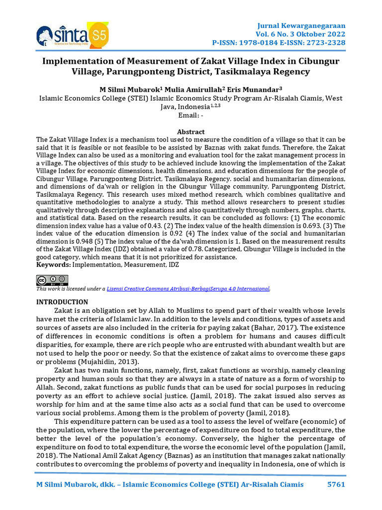 Implementation of Measurement of Zakat Village Index in Cibungur Village, Parungponteng District ...