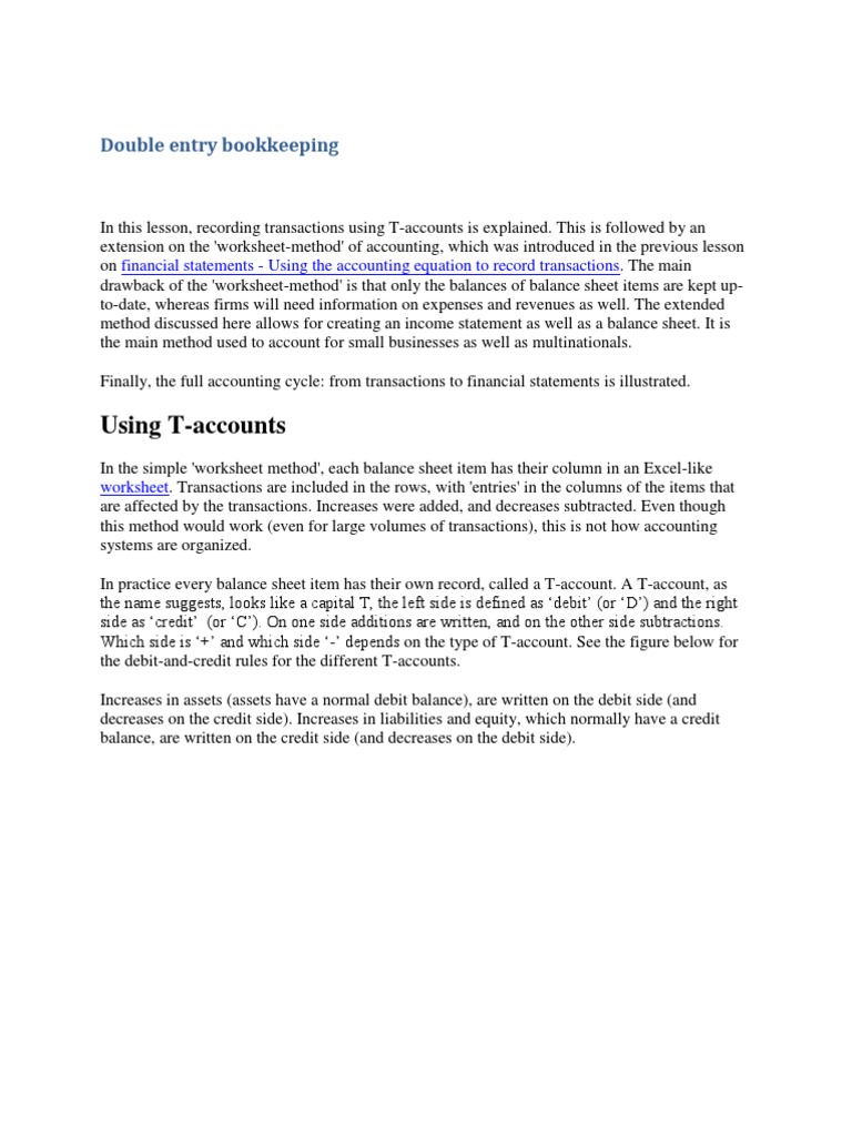 Double Entry Bookkeeping | PDF | Debits And Credits | Book Value