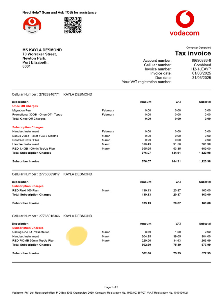 Inv I8690883 27823346771 2025 03 01 - 268 | PDF | Invoice | Mobile Phones