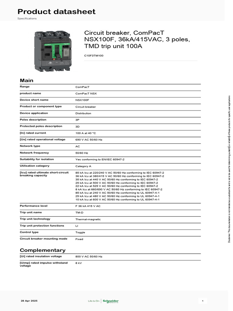 Schneider Electric - ComPacT-NSX-new-generation - C10F3TM100 | PDF ...