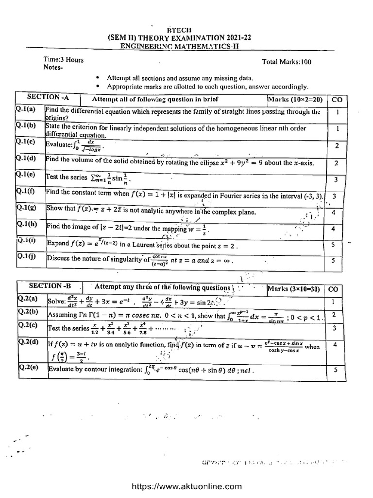 Btech 2 Sem Engineering Mathematics 2 2022 | PDF