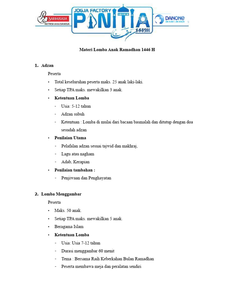 Lomba Anak Ramadhan 1446 H: Panduan dan Ketentuan | PDF