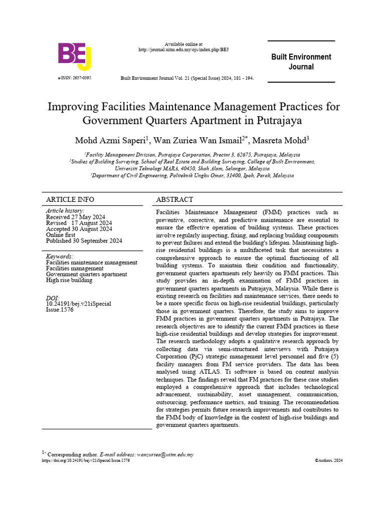 Improving Facilities Maintenance Management Practices For Government ...