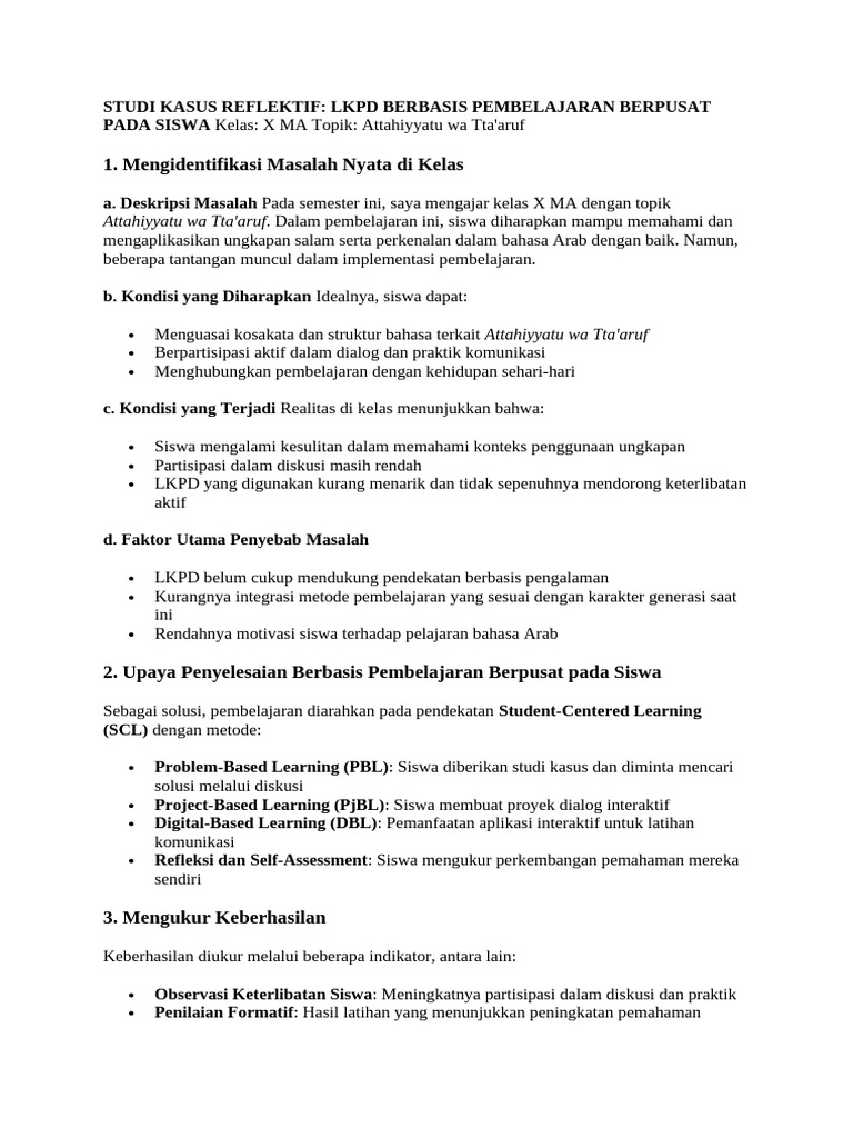 Studi Kasus Reflektif LKPD | PDF