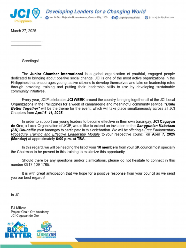 JCI SK Invitation Letter | PDF