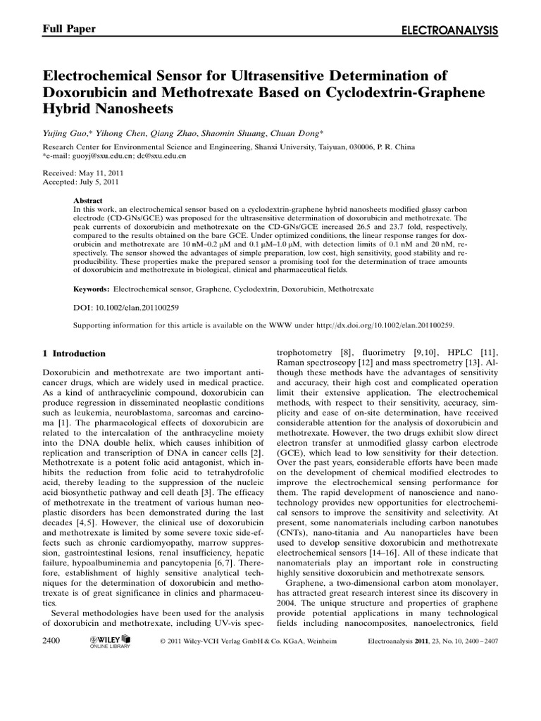 Electrochemical Sensor For Ultrasensitive Determination of | PDF | Graphene | Physical Chemistry