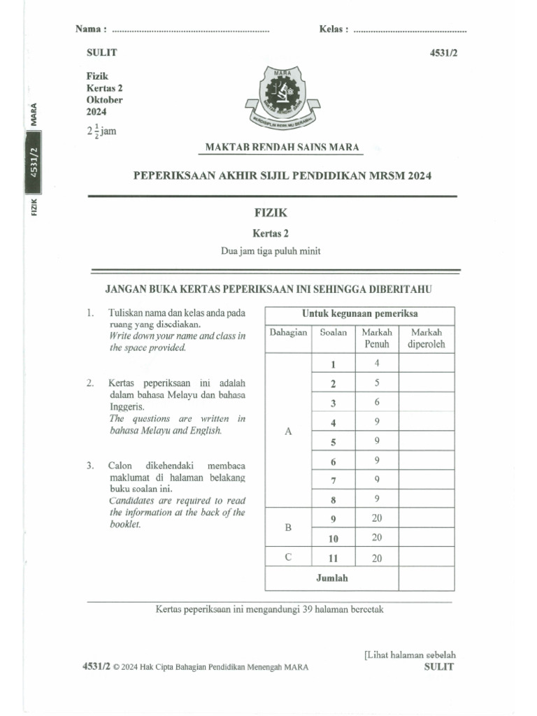 Fizik MRSM K2 2024 | PDF