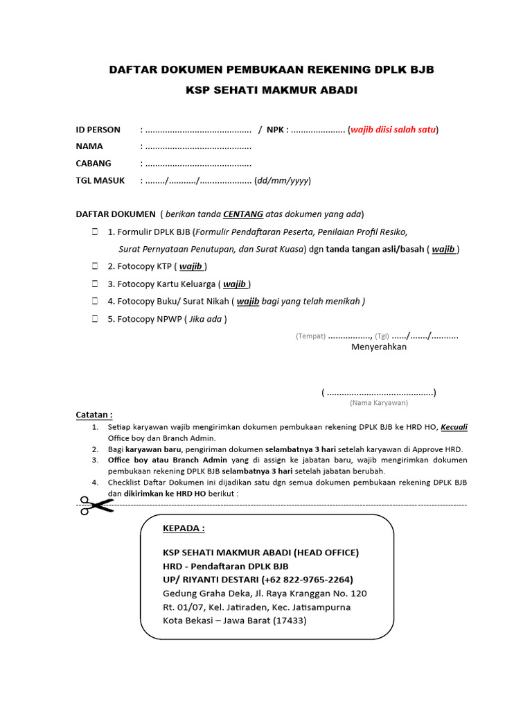 Formulir DPLK BJB | PDF