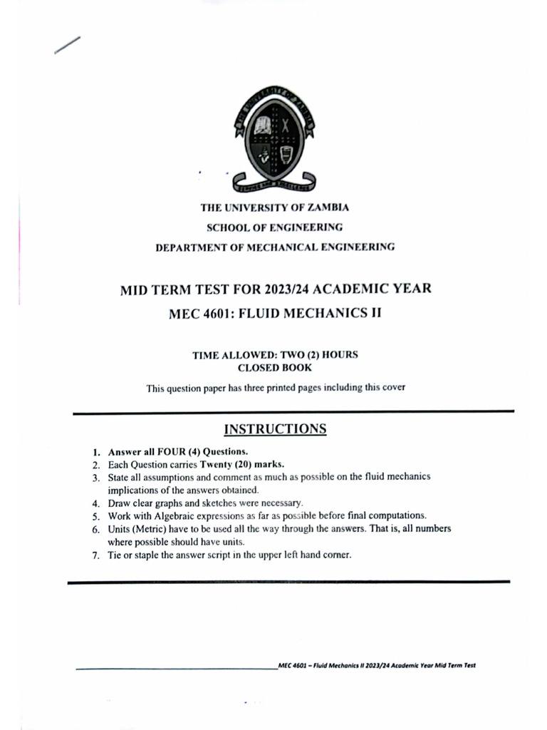 Mec 4601 - Test 2024 | PDF
