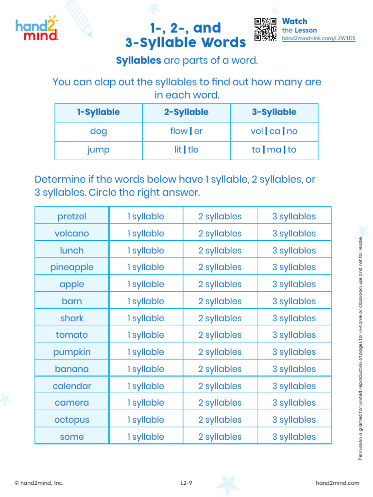 Grade-2-Literacy-1-2-and-3-Syllable-Words | PDF