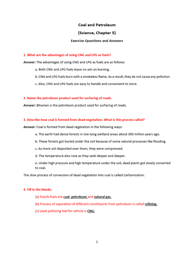 Class 8 - Coal and Petroleum - Exercise Questions and Answers | PDF | Fuels | Coal