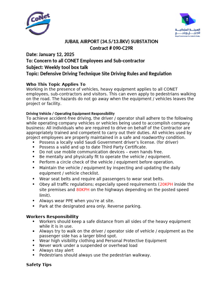 Defensive Driving Rules for Site Safety | PDF | Driving | Traffic