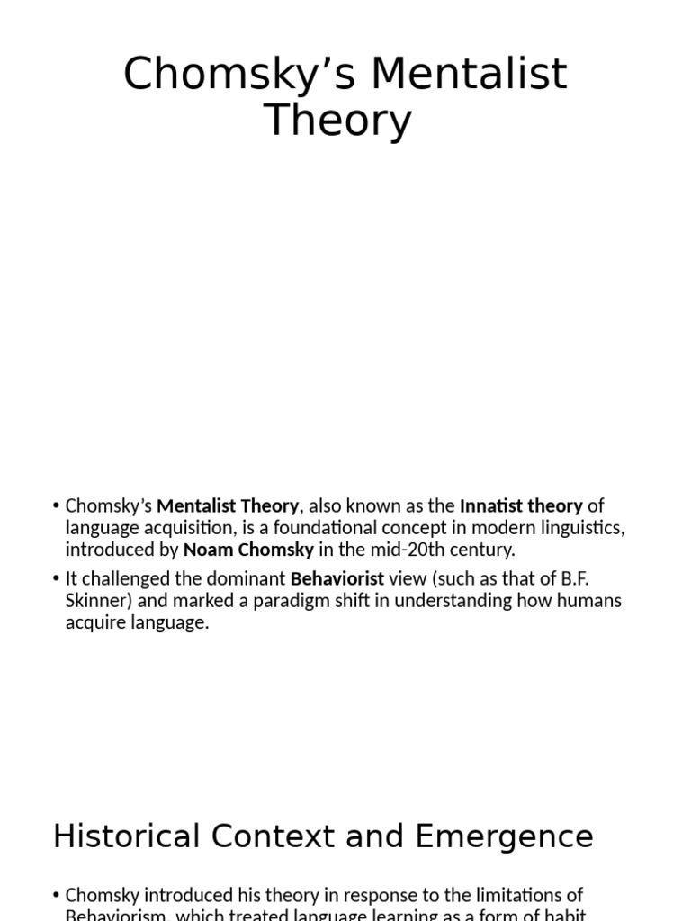 Chomsky's Mentalist Theory Explained | PDF | Language Acquisition ...