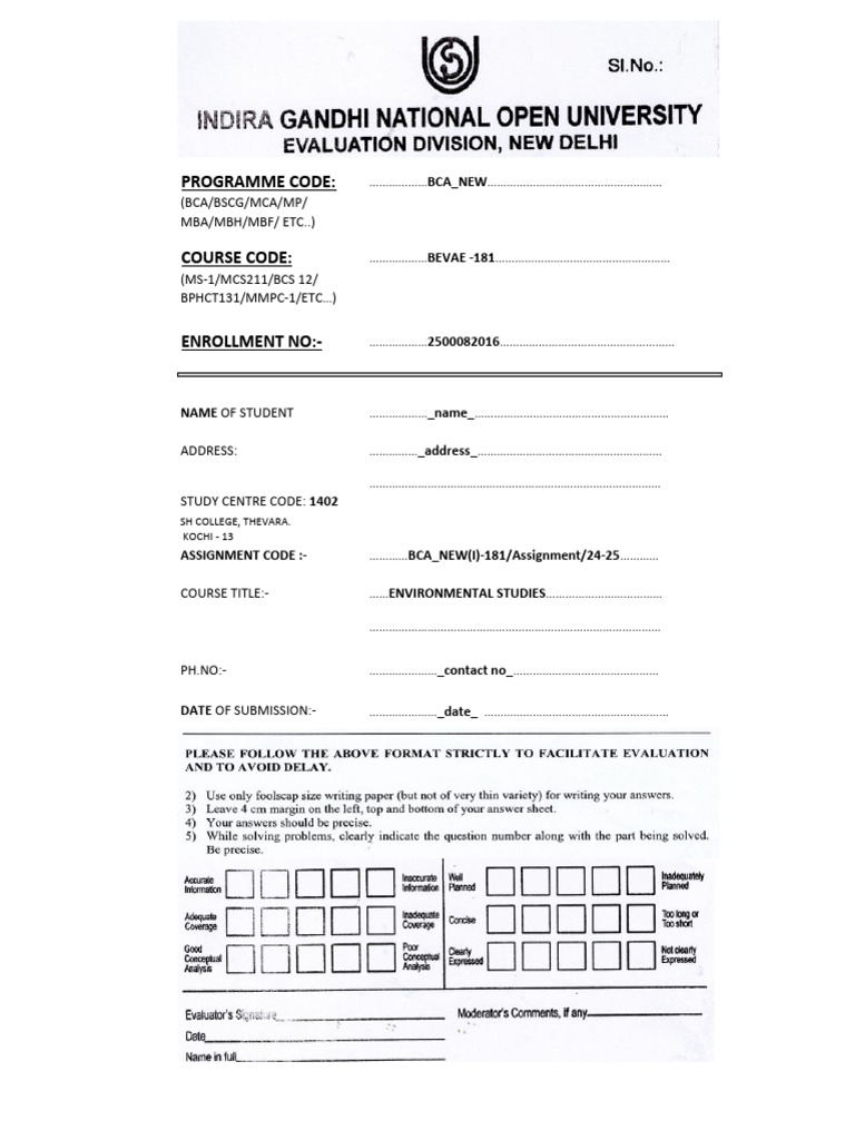 IGNOU - Assignment Front Page Format - April 2023 Eg | PDF