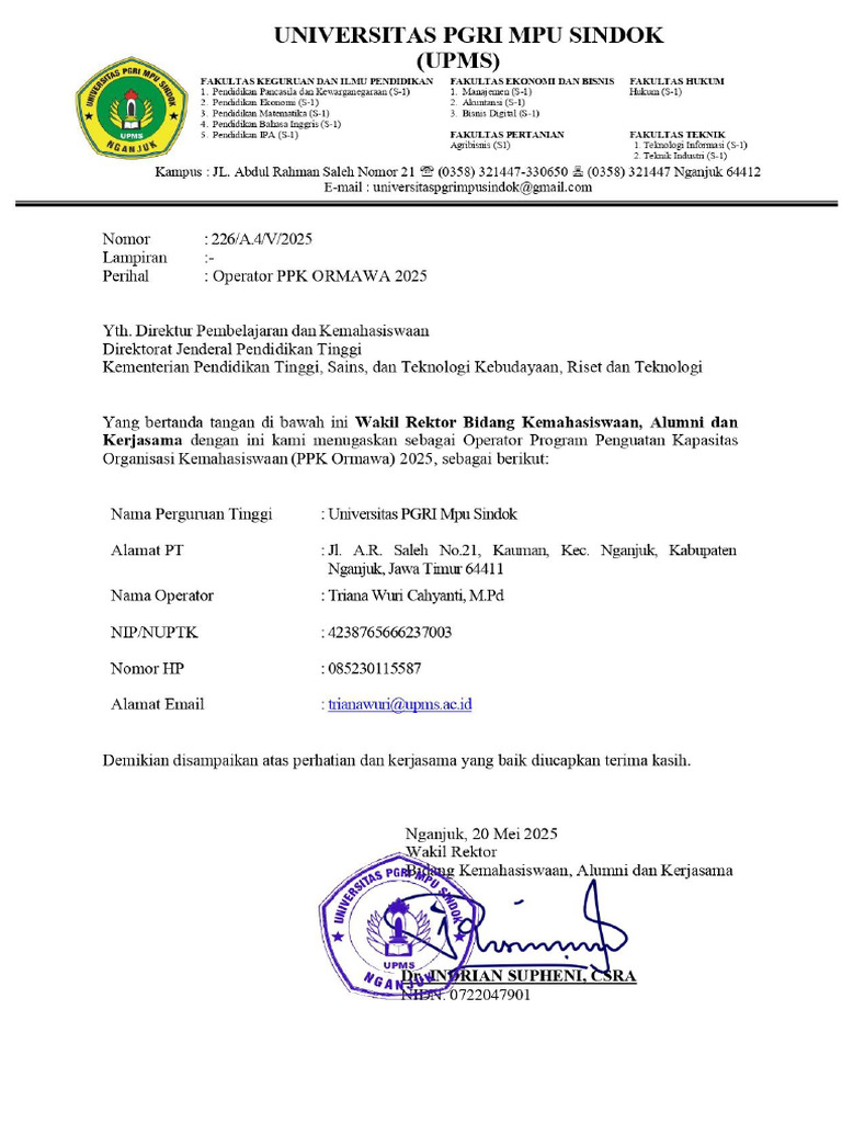 Permohonan Akun PPK Ormawa-UPMS | PDF