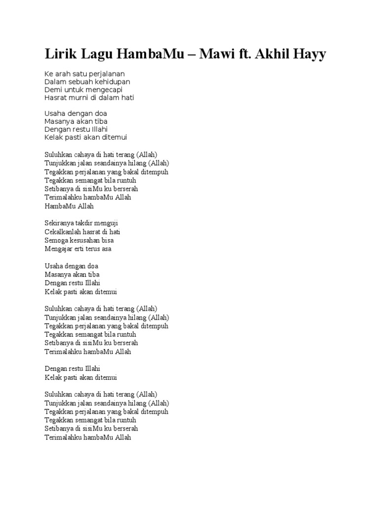 Lirik Lagu HambaMu Mawi FT Akhil Hayy | PDF
