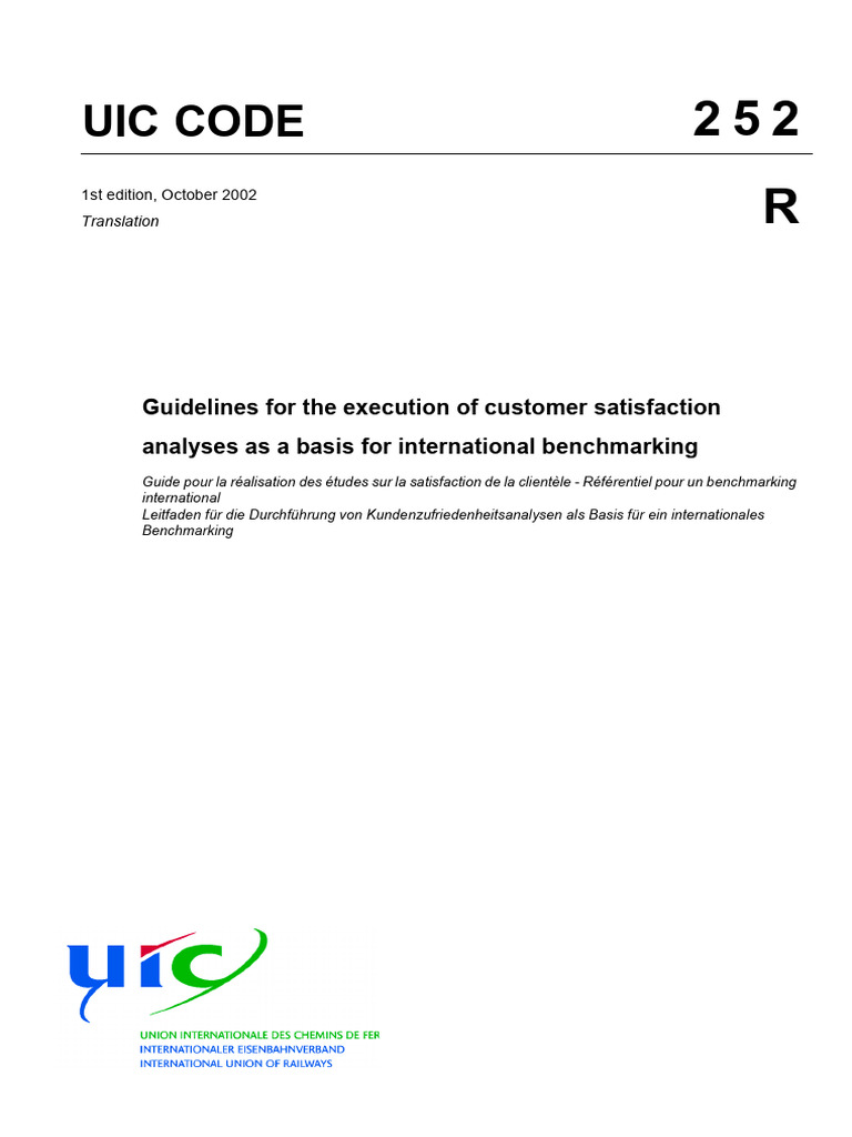 Uic Code: Guidelines For The Execution of Customer Satisfaction ...