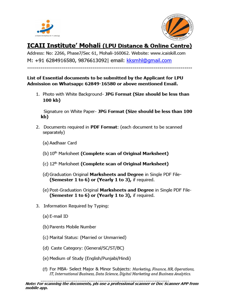 Check List of Documents For LPU-2 | PDF