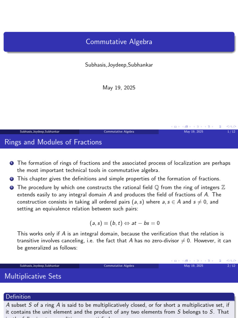 Localization Presentation | PDF | Ring (Mathematics) | Mathematical Objects