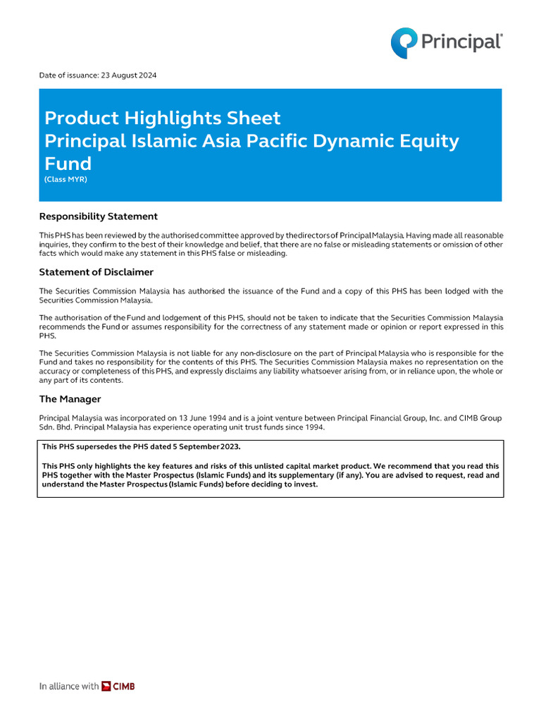 En Principal Islamic Asia Pacific Dynamic Equity Fund MYR PHS PHS | PDF ...