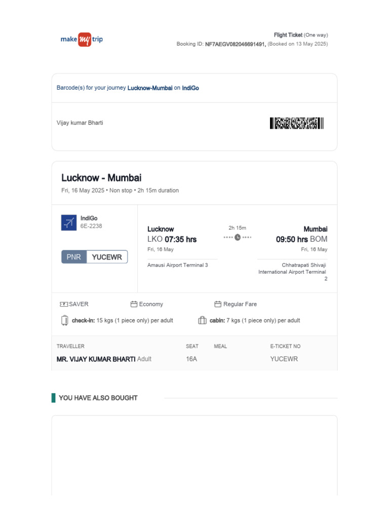 NF7AEGV082046691491 ETicket | PDF | Identity Document | Transport