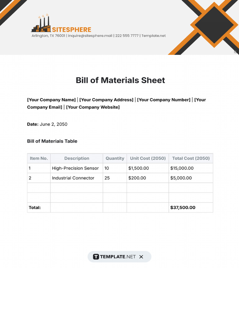 Bill of Materials Sheet Template | PDF