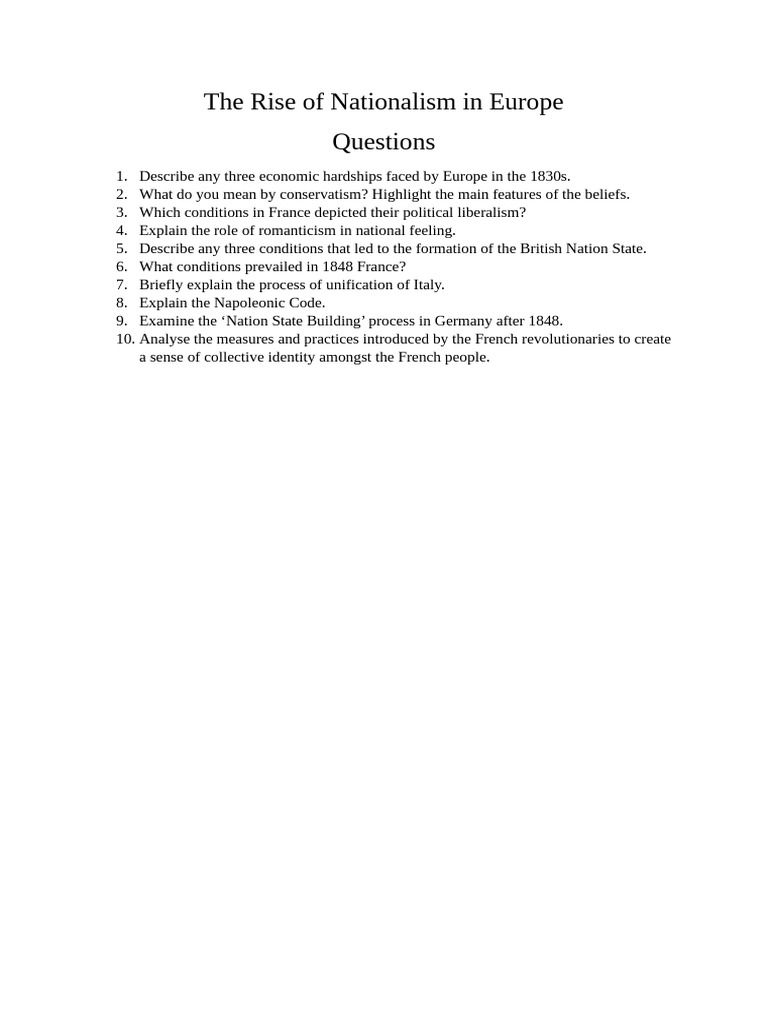 Nationalism in Europe Questions | PDF