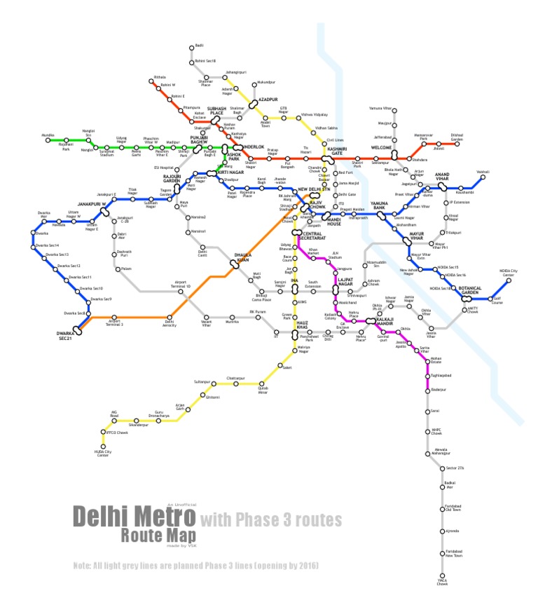 Delhi Metro Route Map with Phase 3 | PDF