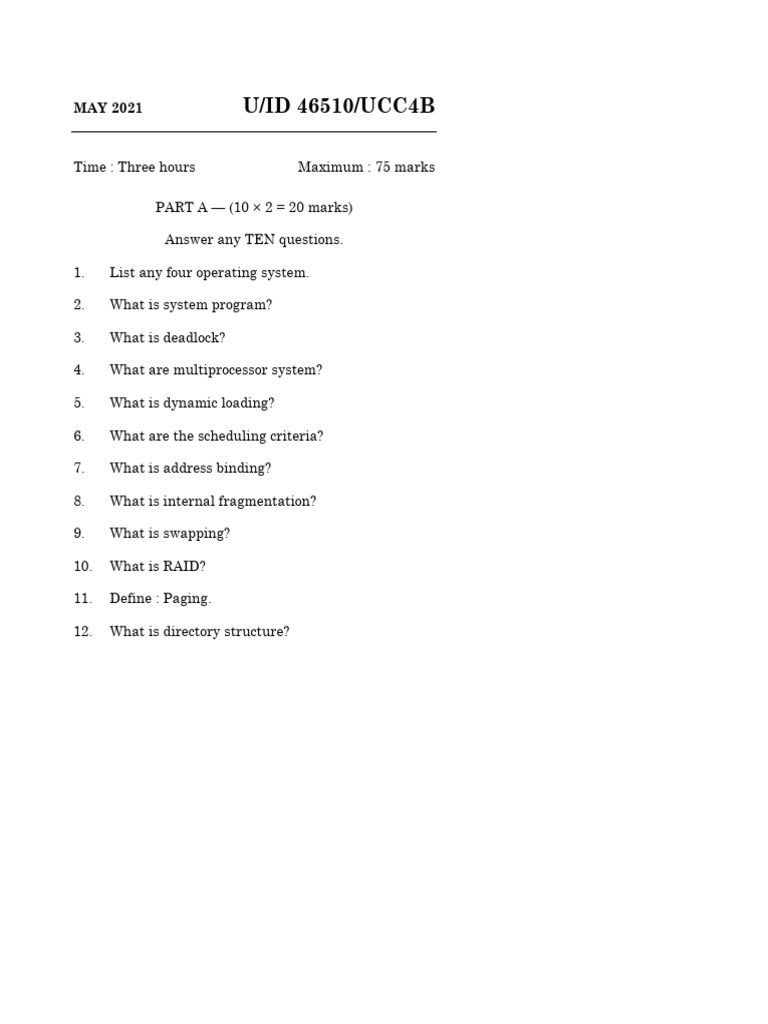 Operating System Old Question Paper | PDF | Operating System | Process ...