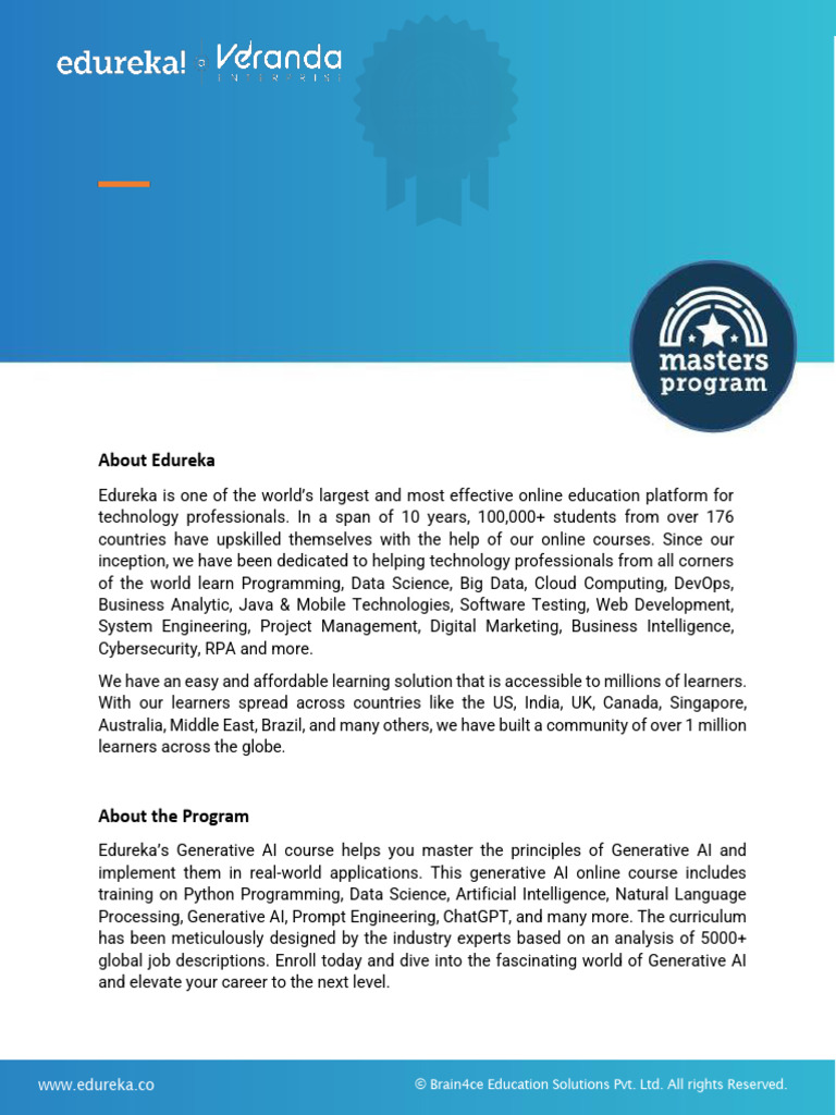 Generative AI Masters Program Brochure - Edureka | PDF | Deep Learning | Artificial Intelligence