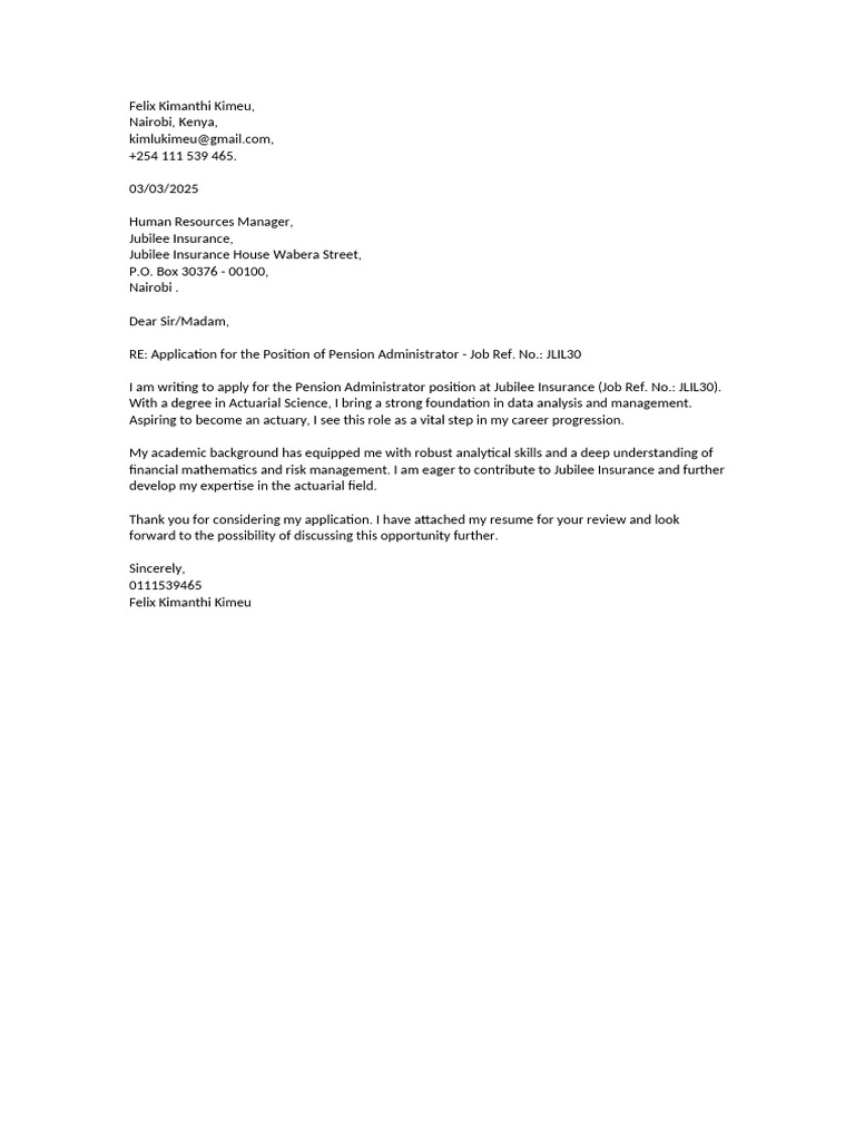 Felix Kijubilee Application Letters | PDF