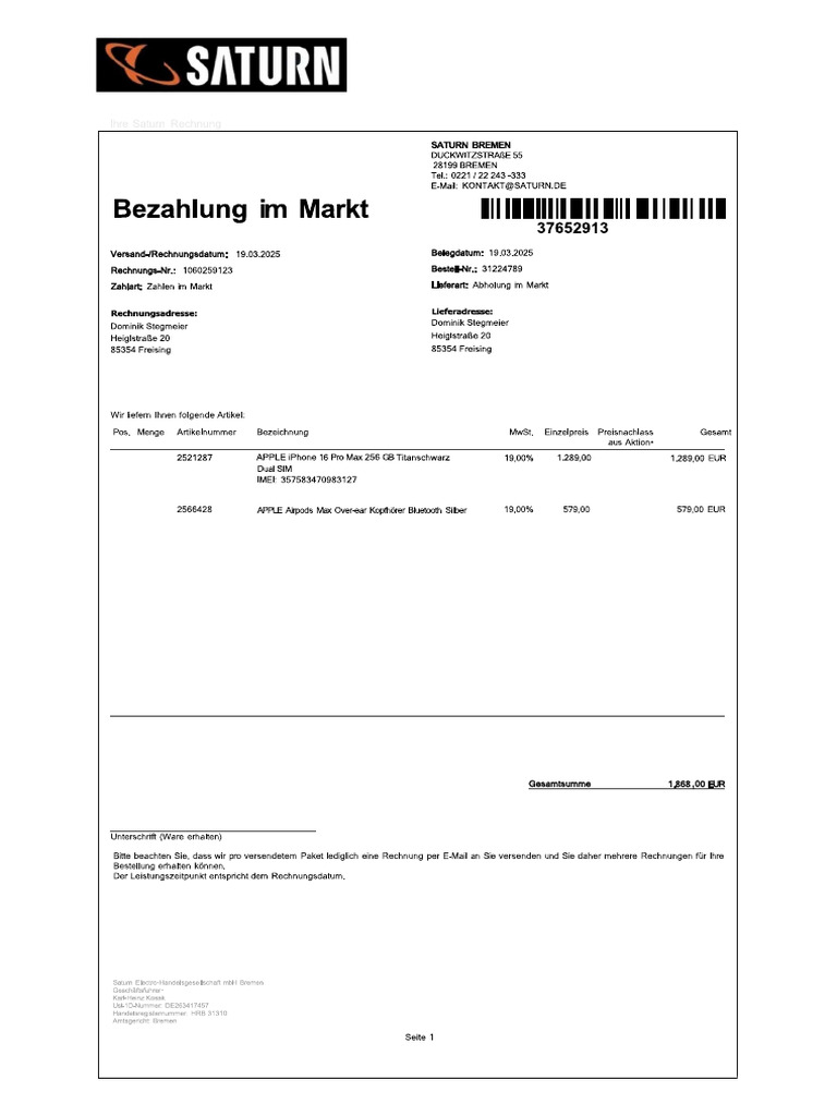 Rechnung Handy y | PDF