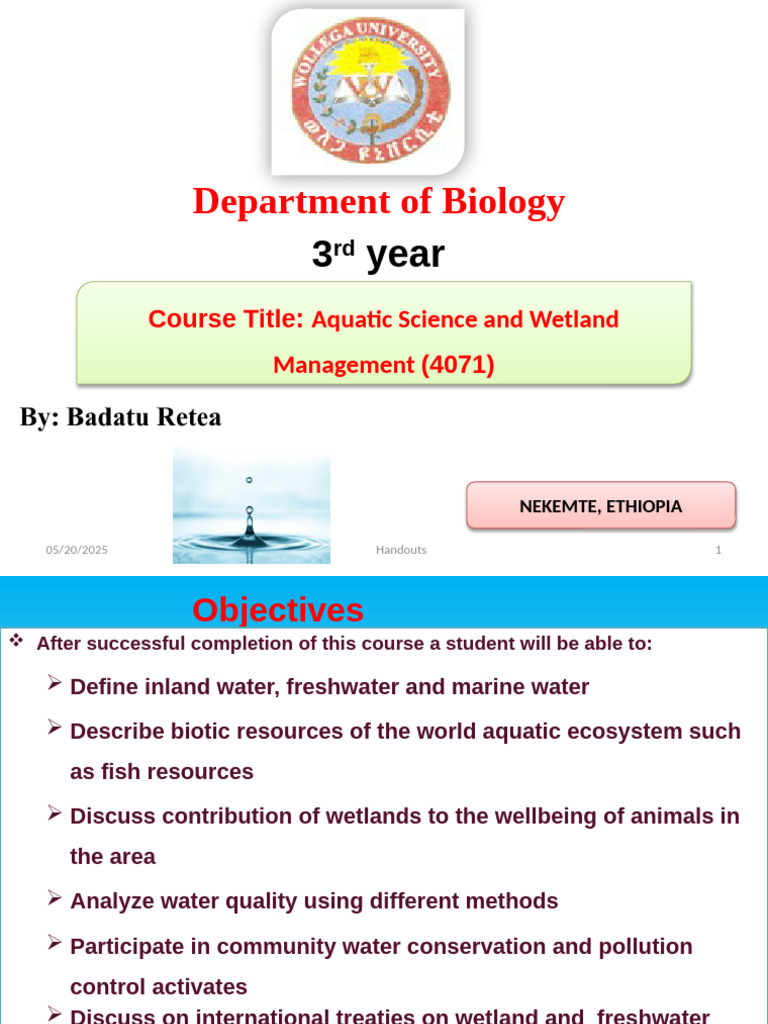Aquatic Science and Wetland Management Course | PDF | Aquatic Ecosystem ...