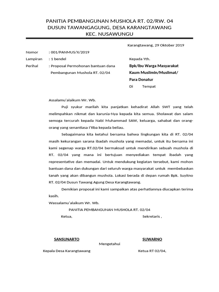 Proposal Mushola RT 0204 | PDF